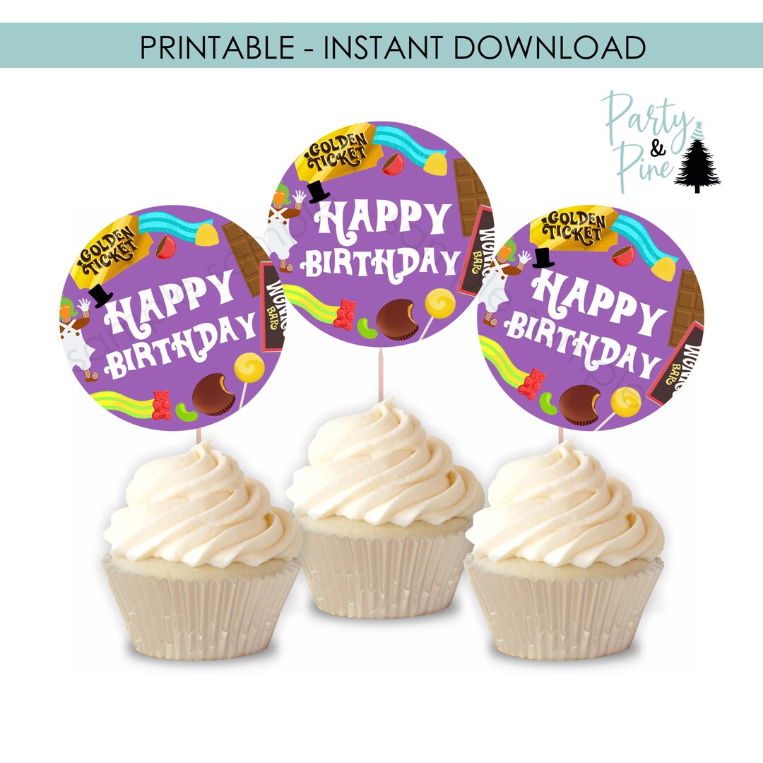 Wonka Cupcake Toppers Birthday Party Instant Download Printable Decor ...