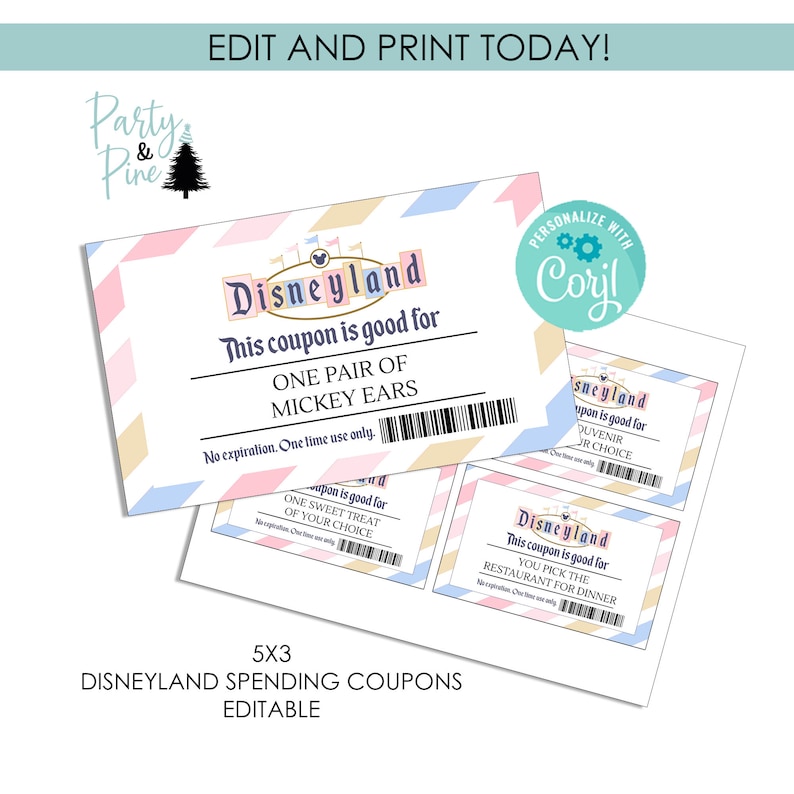 Editable Disneyland Spending Coupons Tickets Reward Voucher Vacation ...