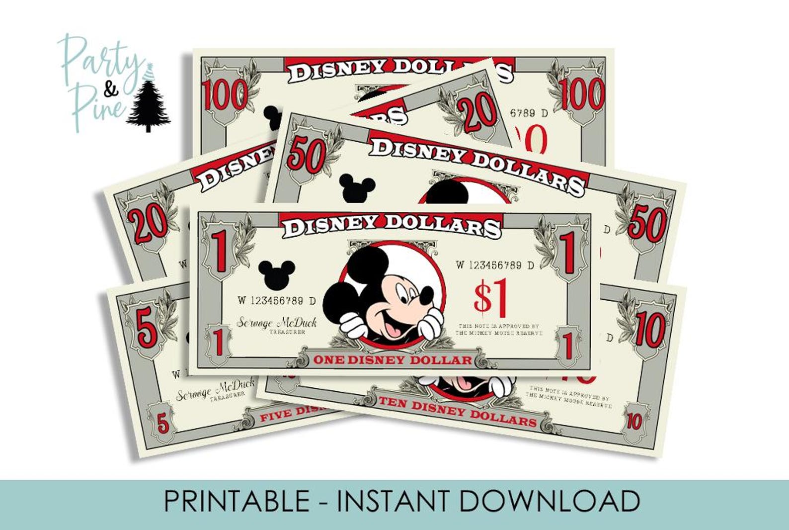 Printable Disneyworld Play Money Spending Voucher Disneyland Instant ...