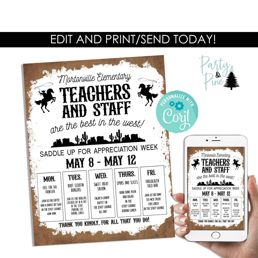 Western Themed Teacher Appreciation Week Flyer Template EDITABLE 8.5x11 ...