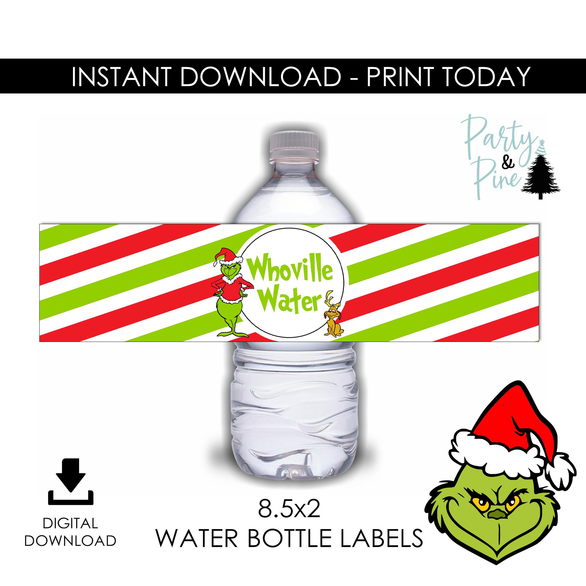 Grinch Water Bottle Labels Digital Instant Download Grinchmas Whoville ...