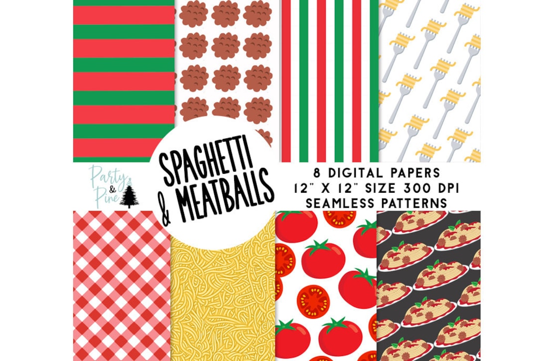 Spaghetti Digital Papers Meatballs 12x12 Seamless Patterns Instant ...