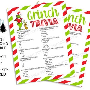 Christmas Game Printable Grinch Trivia Movie Digital 8.5x11 Grinch ...