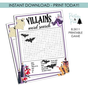 Villains Word Search Game Printable Halloween Party Games Birthday ...