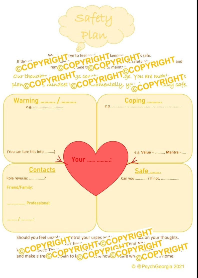 Safety Planning Template Self Harm | Etsy