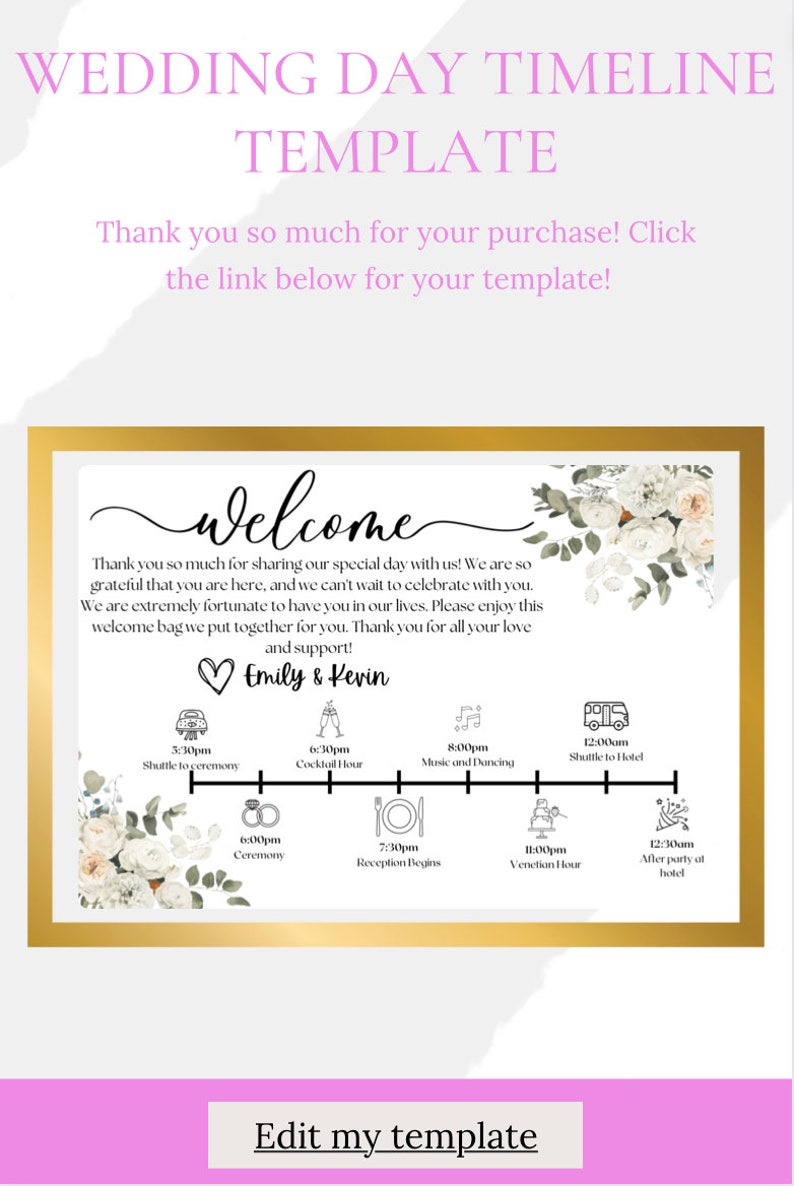 Wedding Day Timeline Template Hotel Bag Program - Etsy