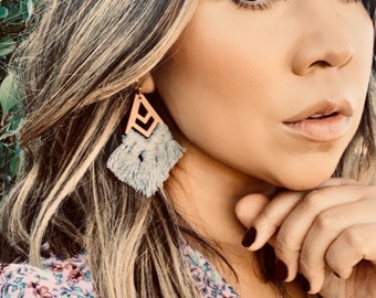 Wood Triangle Macrame Earrings - Etsy