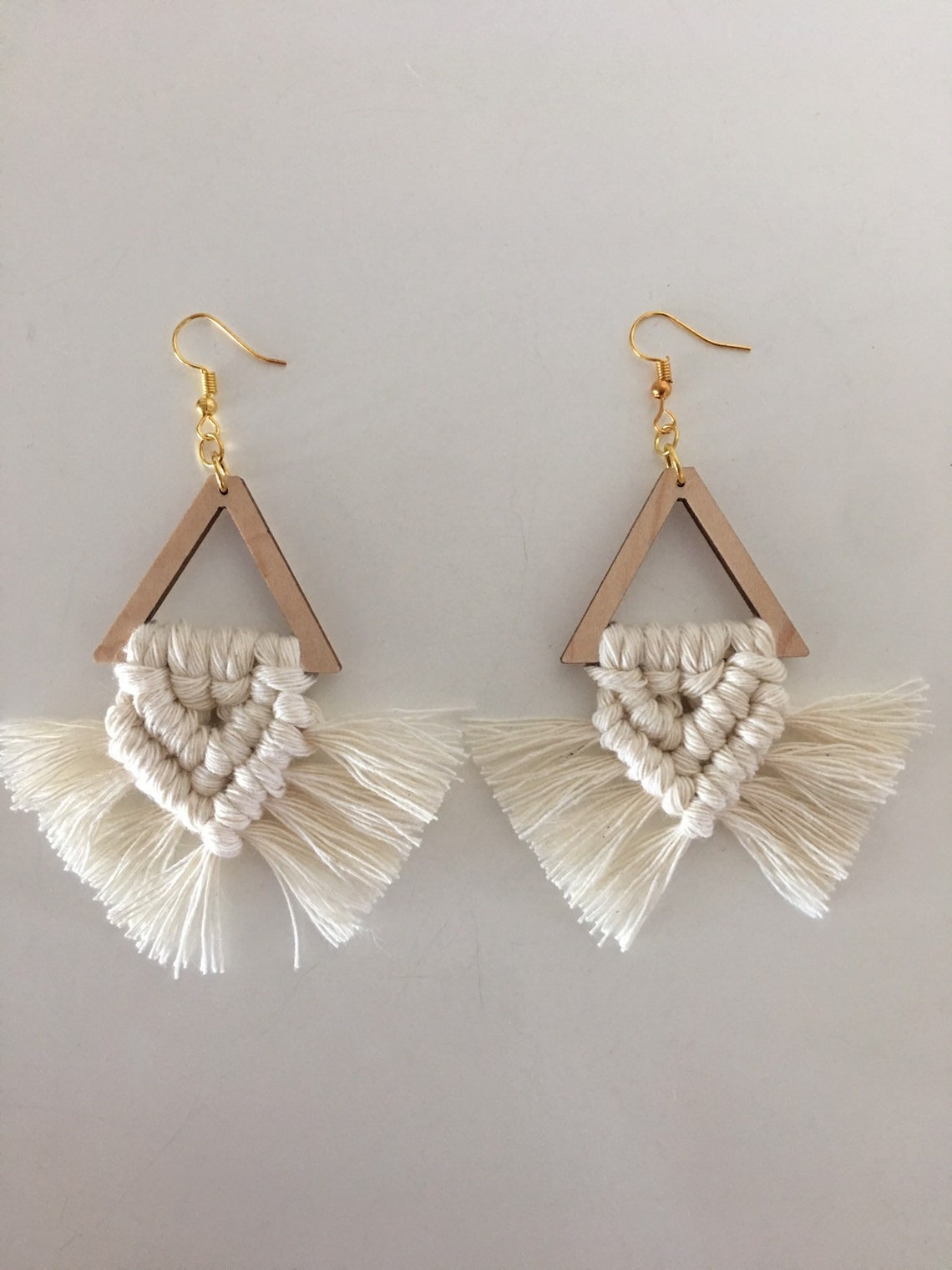 Wood Triangle Macrame Earrings - Etsy