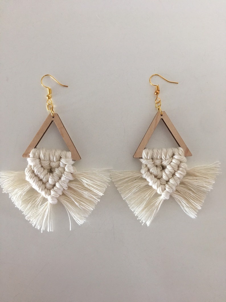 Wood Triangle Macrame Earrings - Etsy