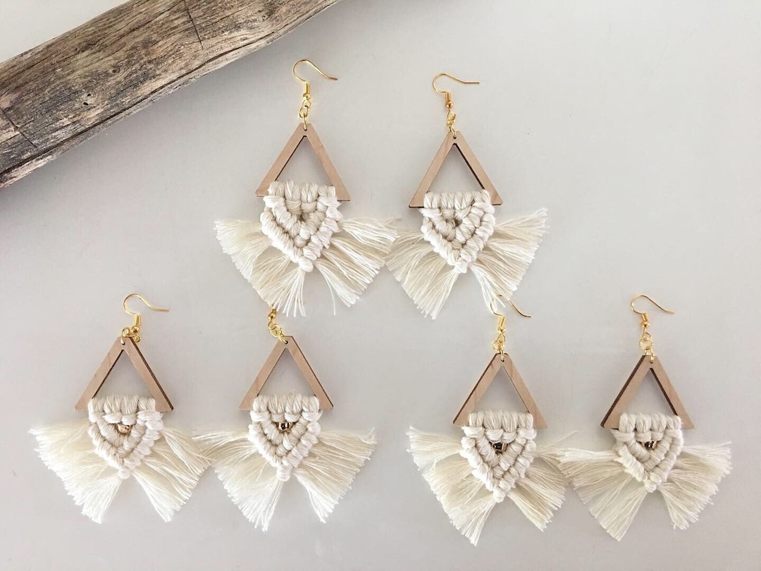 Wood Triangle Macrame Earrings - Etsy
