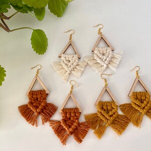 Wood Triangle Macrame Earrings - Etsy