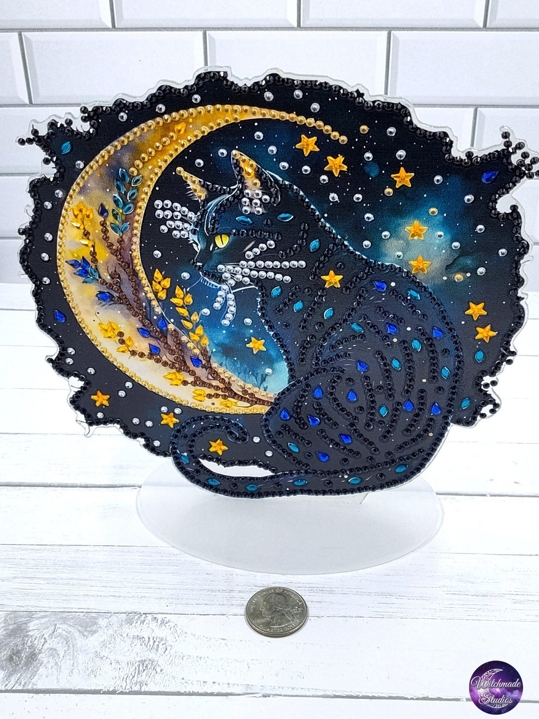 Black Cat Table Decor, Goth Cat, Crescent Moon, Shelf Decor ...