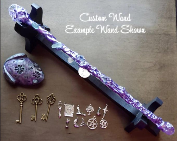 Black,crystal,long Wand,13 Inch,oak,bronze,black Wand,wiccan Pagan ...