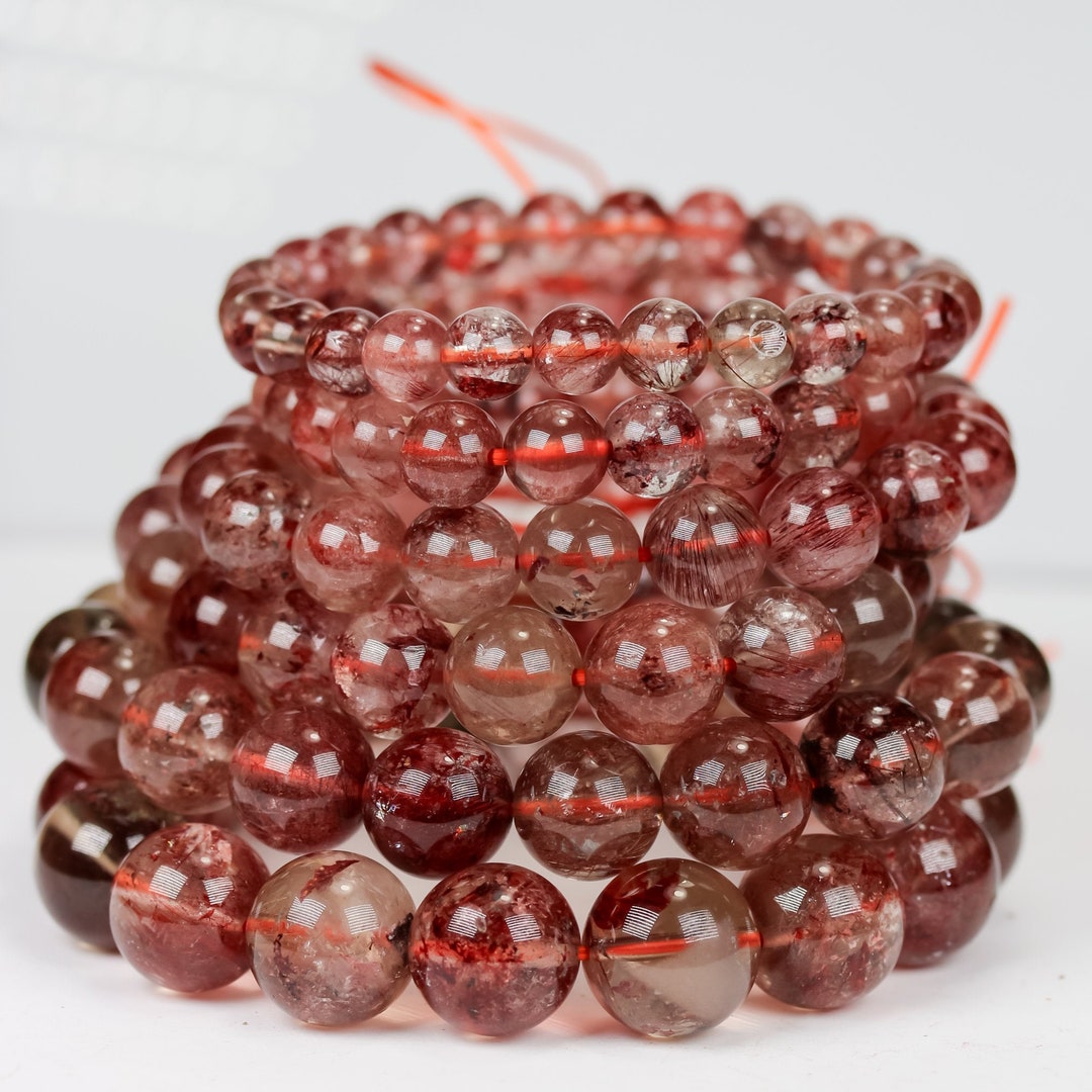 Natural Red Rutilated Phantom Quartz, Round Clear/red Gemstone Bracelet ...