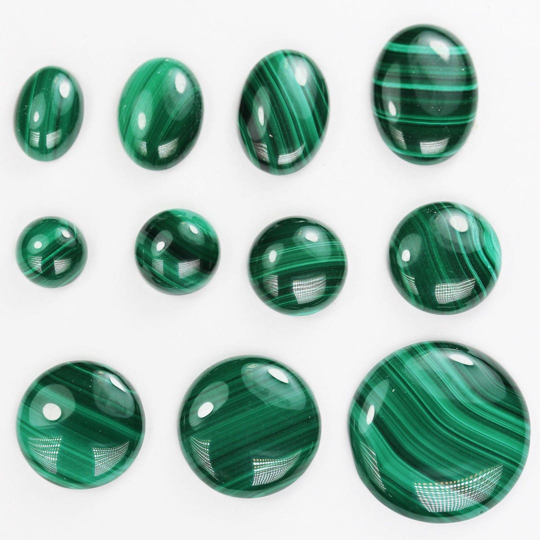 Natural Malachite Cabochon Gemstone Beads, Green 10-25mm Round Cabs ...