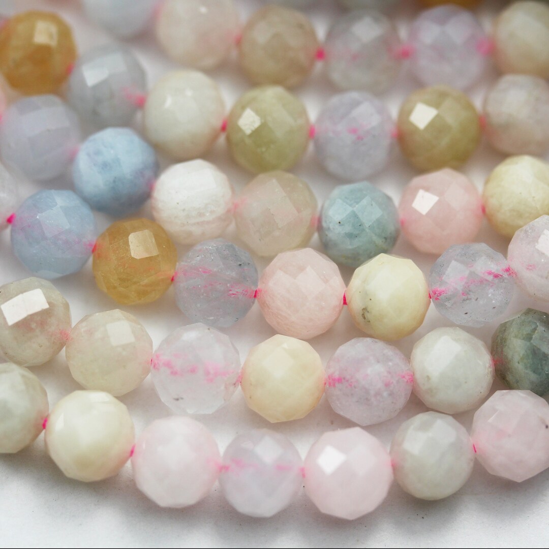 Beryl Mix, Aquamarine, Heliodor and Morganite, 6mm Faceted Round Mixed ...