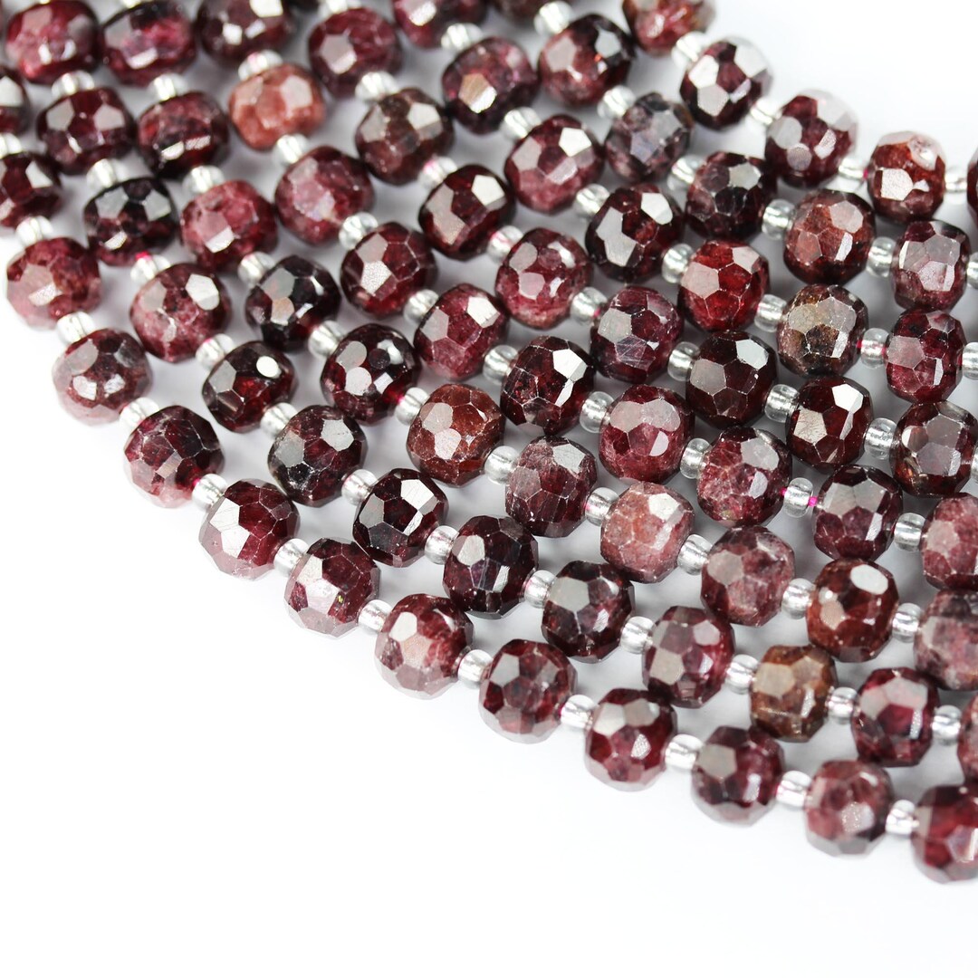 Natural Faceted Garnet, 6*8mm Faceted Rondelle Gemstone Strand, 7.5 ...