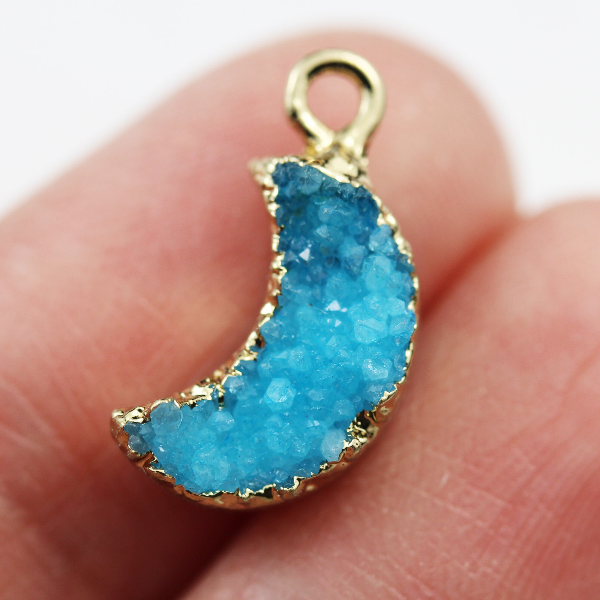 2PCs 15mm Dyed Blue Raw Crystal Moon Shape Mineral Gemstone | Etsy