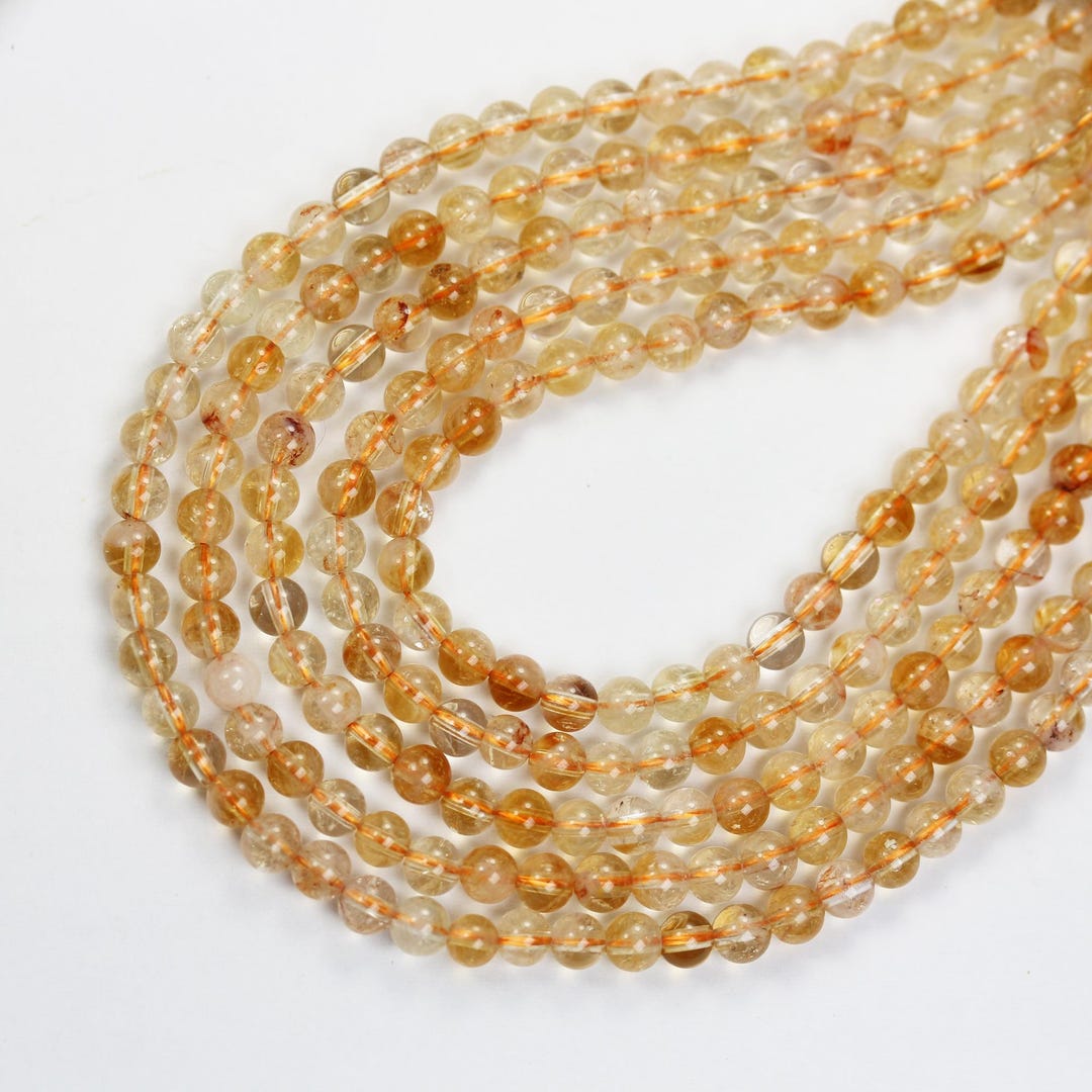 Natural Natural Citrine, 4.5mm Round Shape Gemstone Beads, 16 Inch ...
