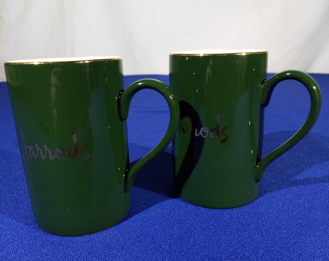 Harrods Mugs Green W/gold Trim Set of 2 - Etsy