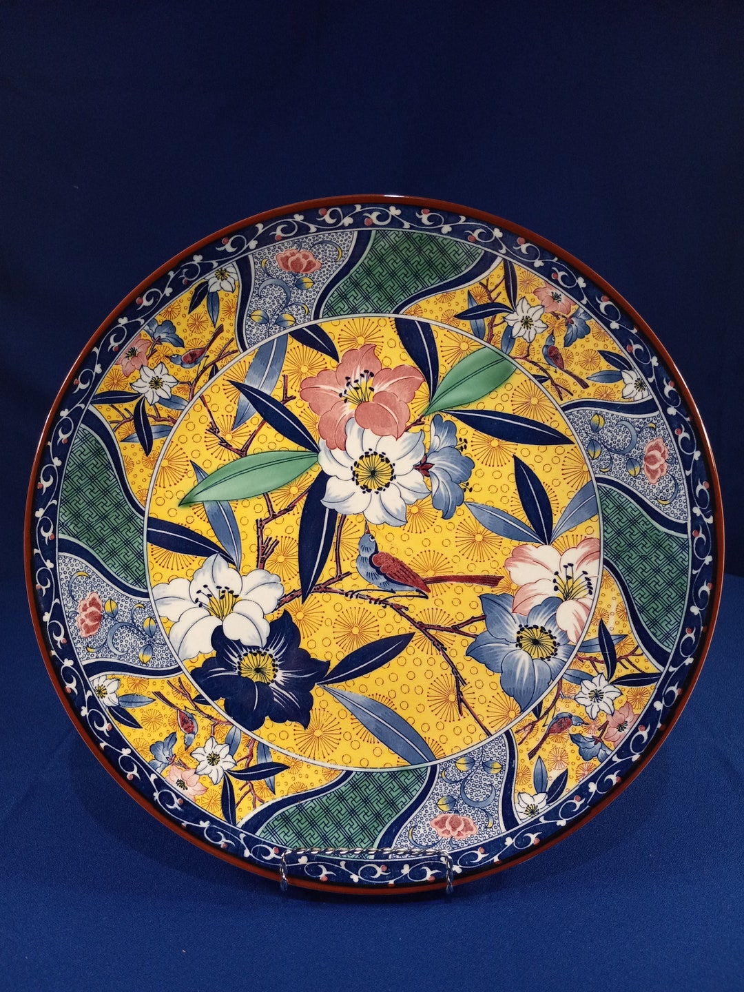 Tajimi Kutani Japan Bluebird Amidst Flowers Decorative 15" Charger ...