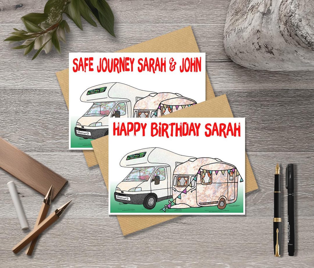 Personalised A5 Motorhome and Caravan Birthday Card, Safe Journey ...