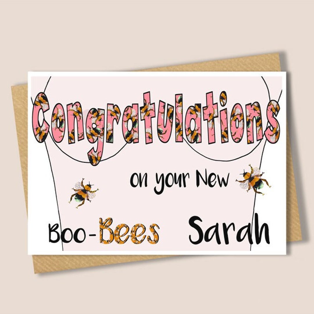 Personalised Breast Surgery Greeting Card, Breast Implants, New Boobees ...