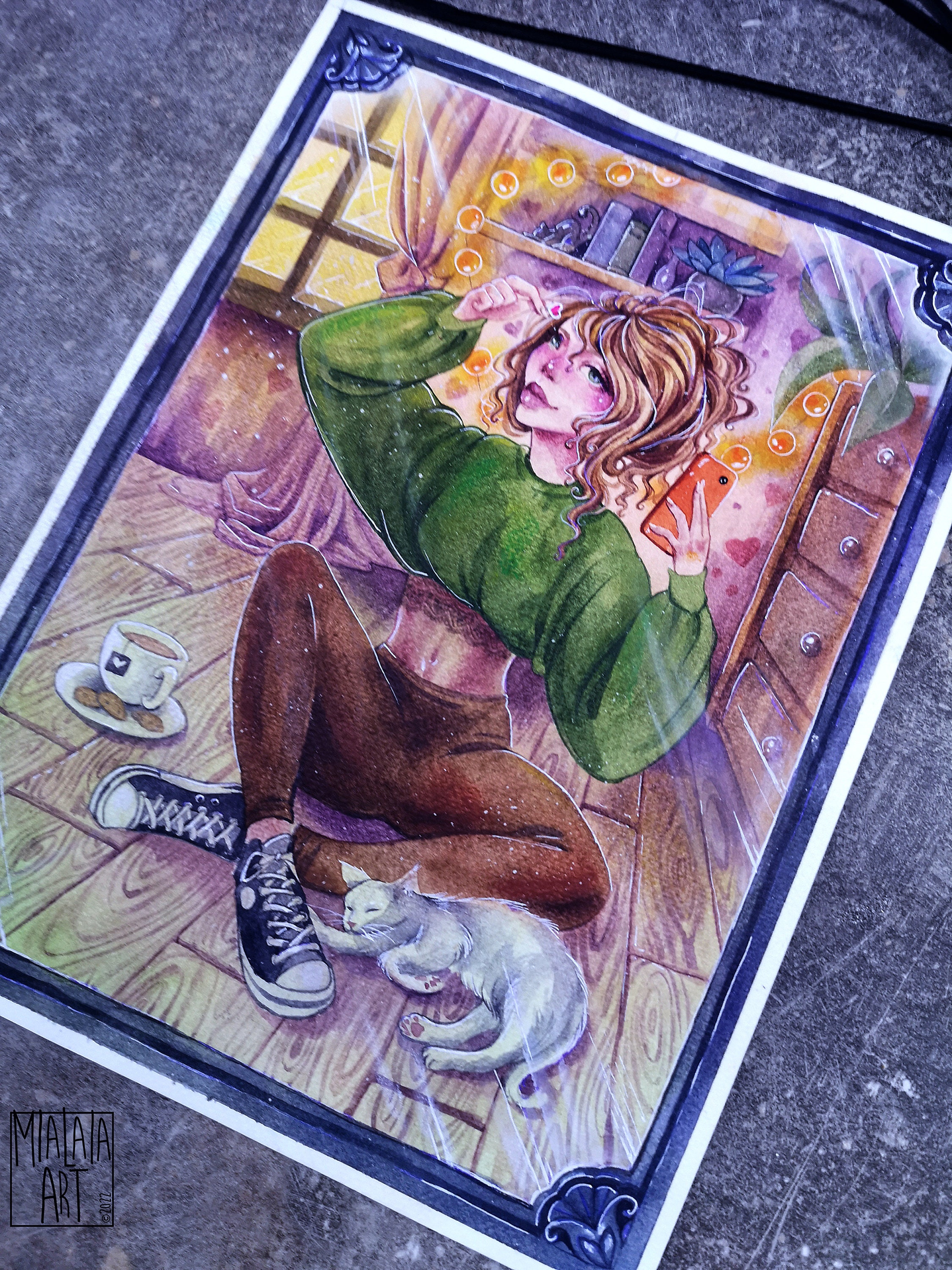 Cozy Trainer Insta Tiktok Girl Original Watercolor Painting Fantasy ...