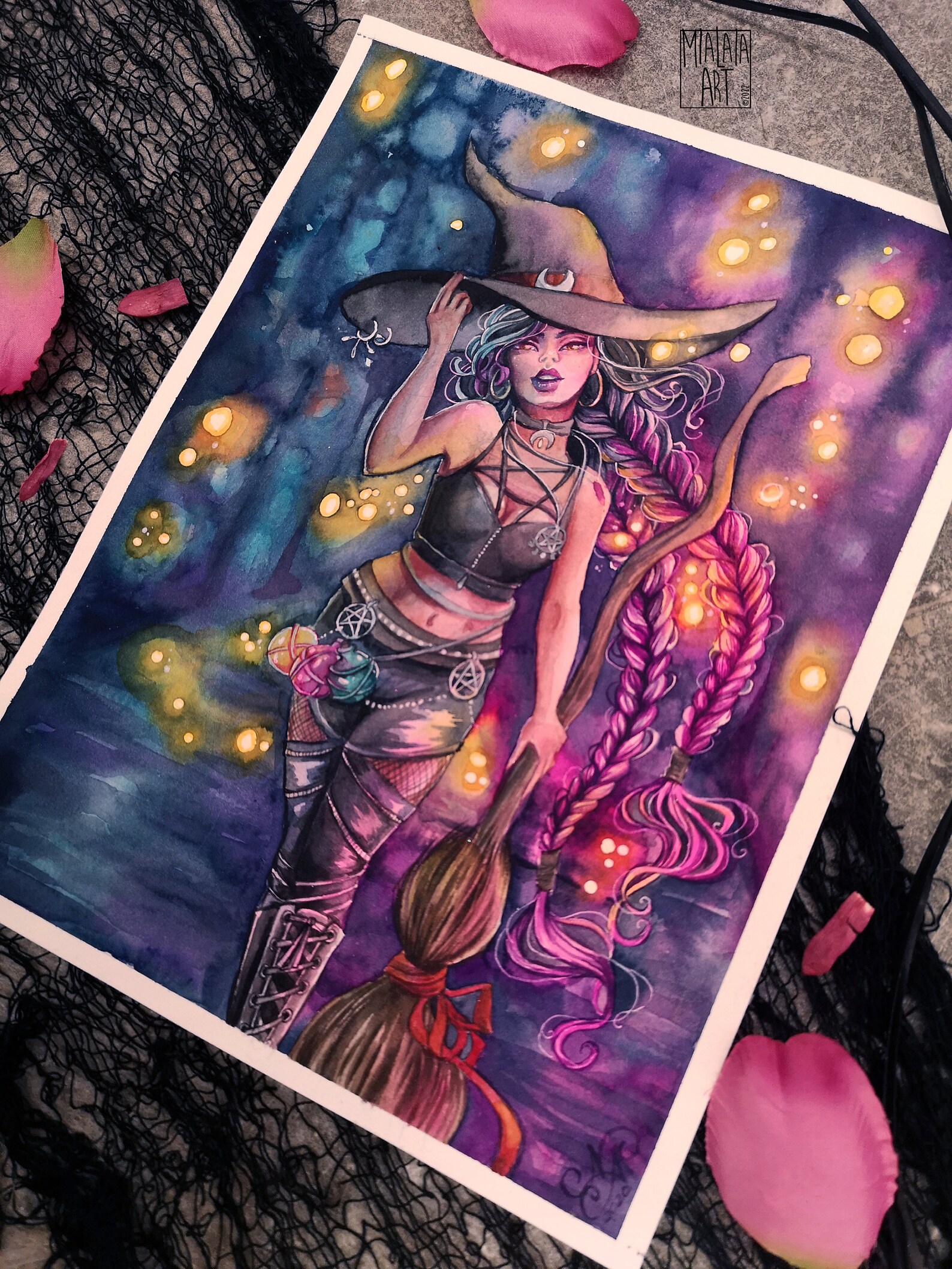 Urban Witch Night - Original Watercolor Painting - Etsy