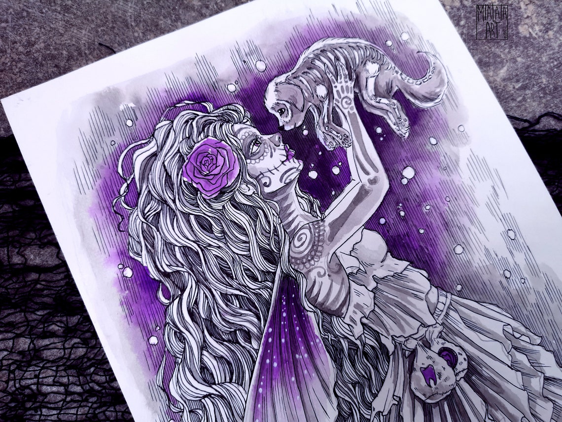Tooth Fairy Skeleton Muerte Puppy - Original Ink and Watercolor ...