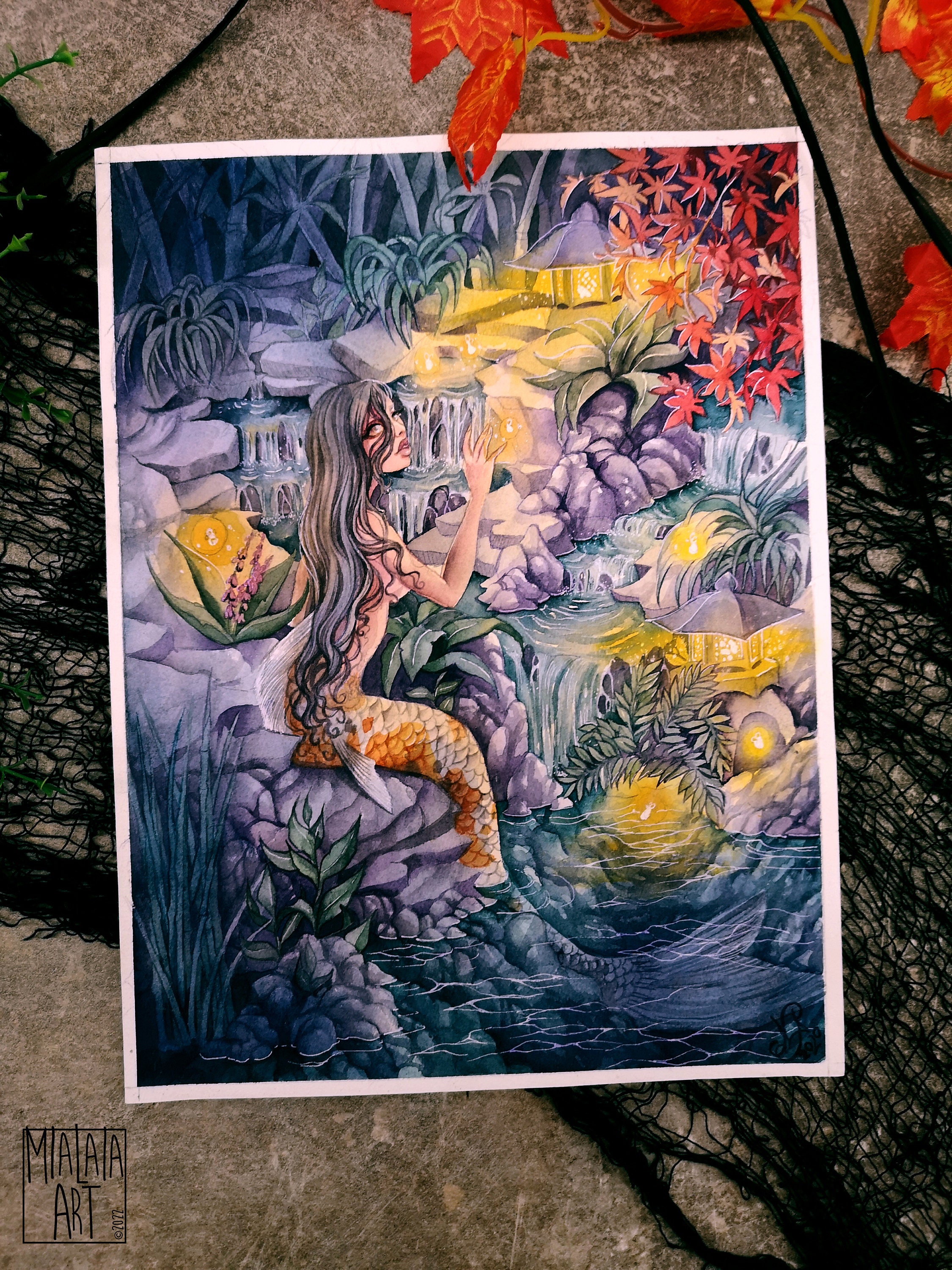 Japanese Art | Koi Pond Mermaid | Original Watercolor Painting - Etsy