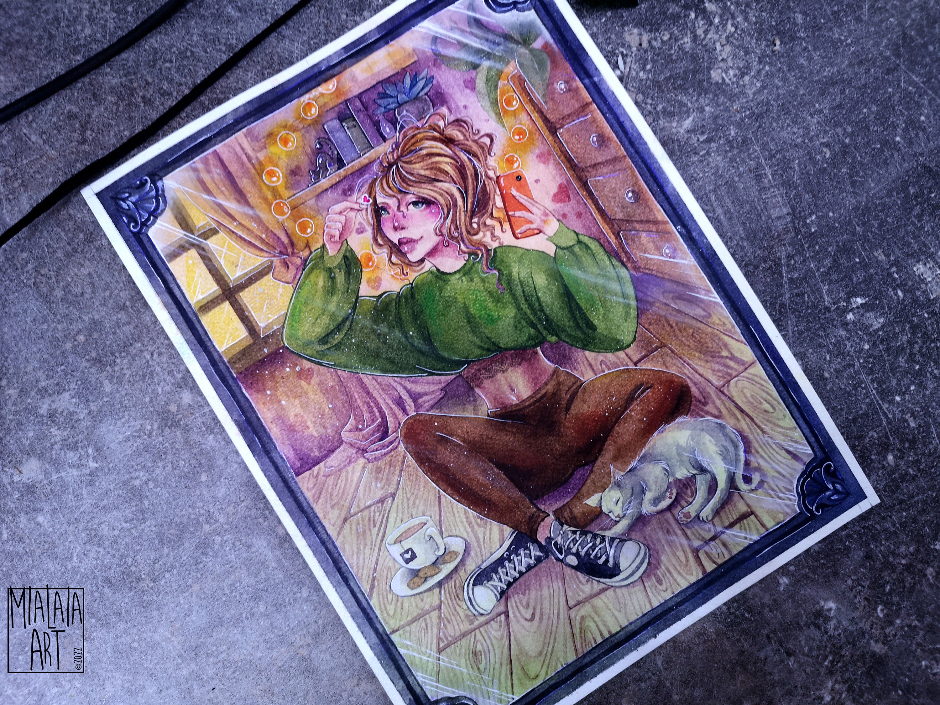 Cozy Trainer Insta Tiktok Girl Original Watercolor Painting Fantasy ...