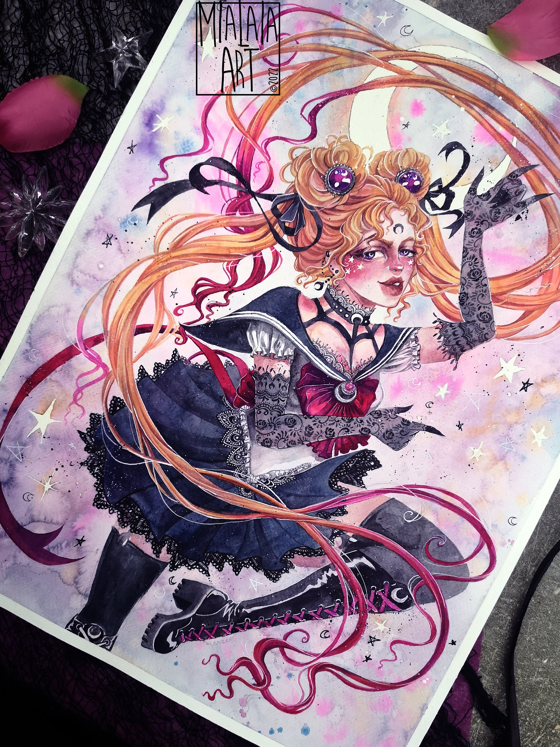 Sailor Moon Anime Goth Fanart Watercolor Original Painting - Etsy Australia