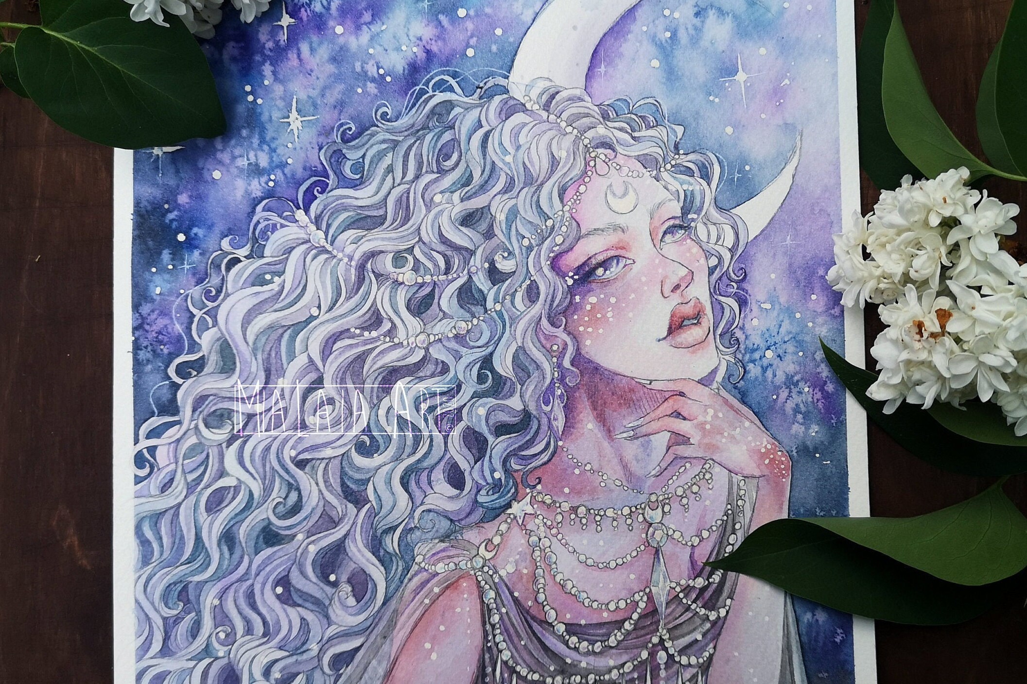 The Moon Goddess painting Original watercolor painting | Etsy