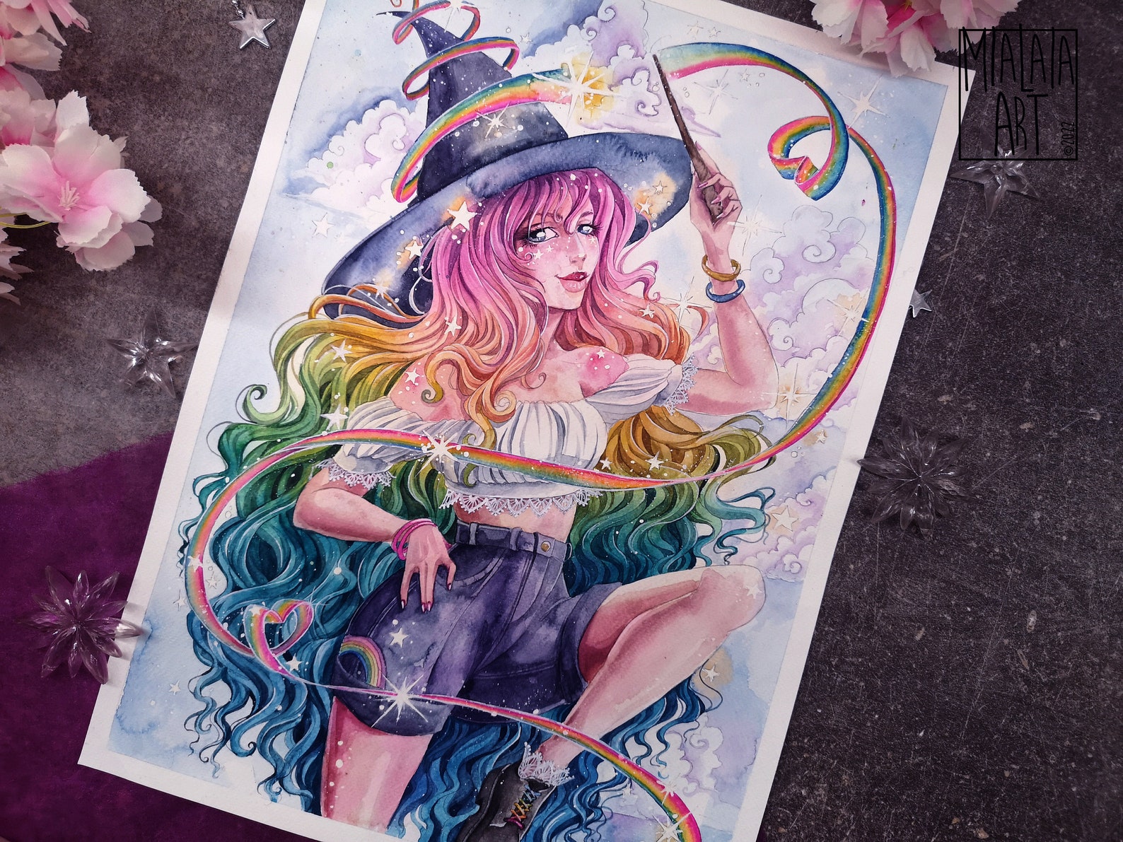 Pride Rainbow Witch Magic | Original Watercolor Painting | - Etsy
