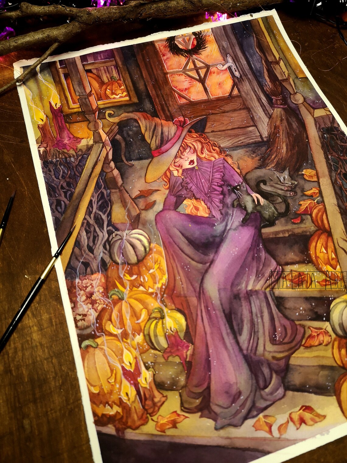Sorcière dHalloween Aquarelle Peinture originale Décor de | Etsy