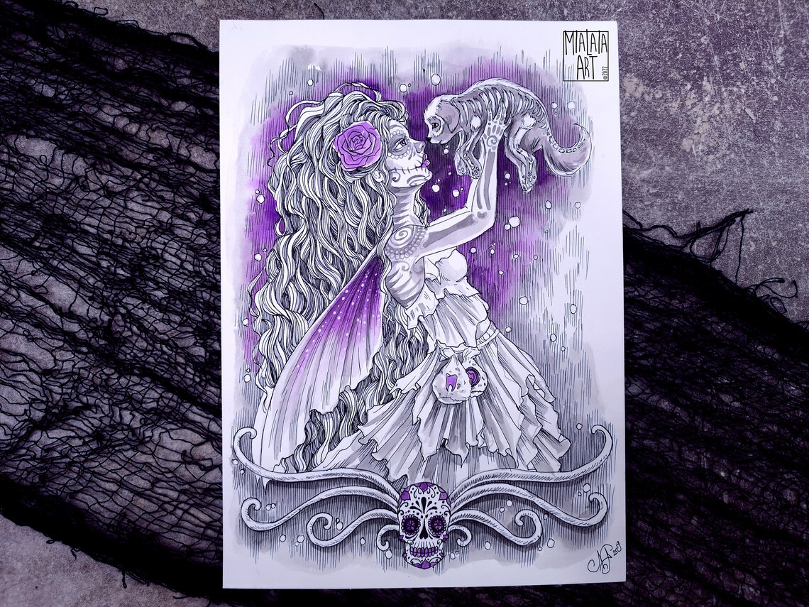 Tooth Fairy Skeleton Muerte Puppy Original Ink and - Etsy