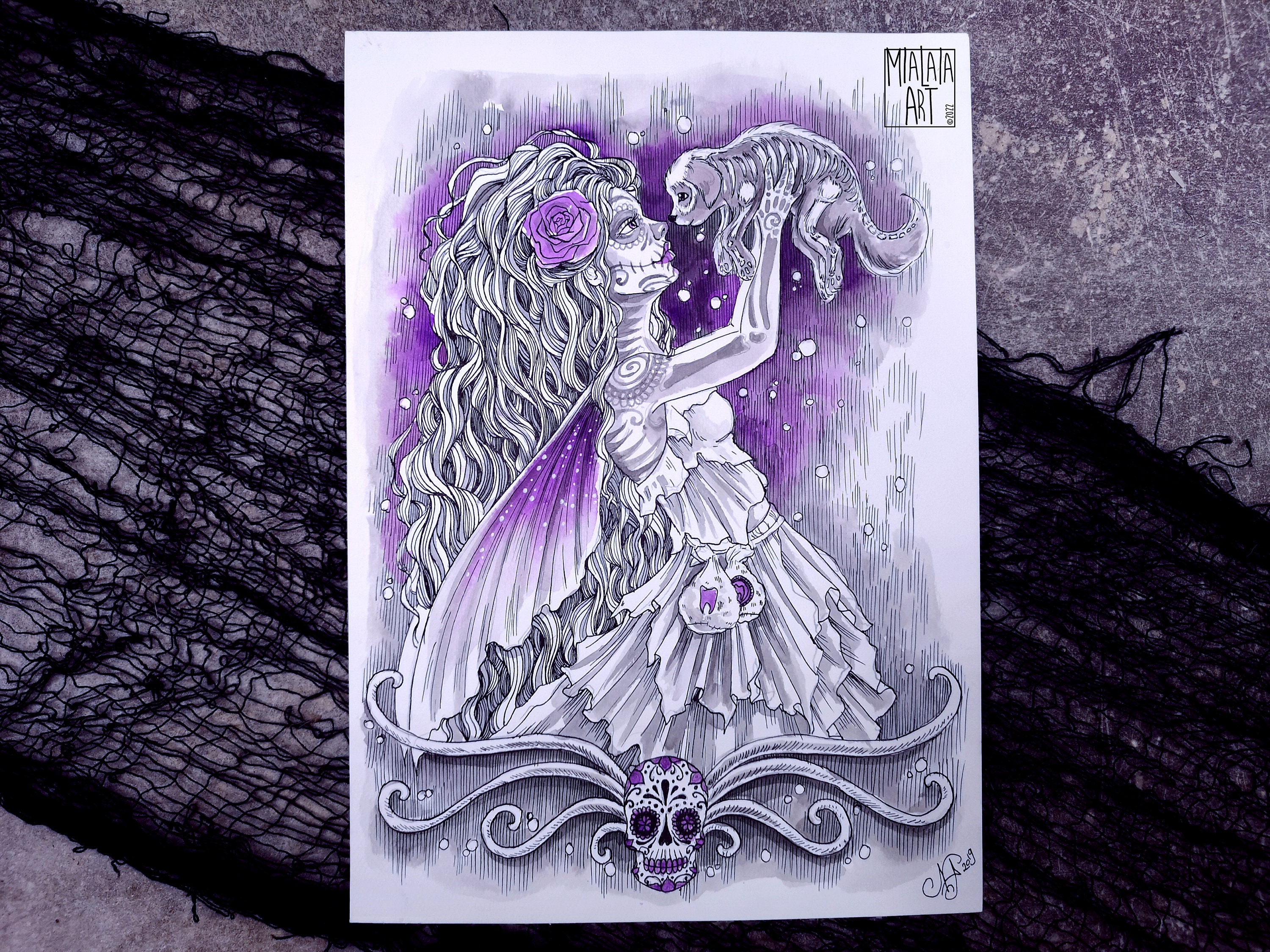 Tooth Fairy Skeleton Muerte Puppy Original Ink and - Etsy