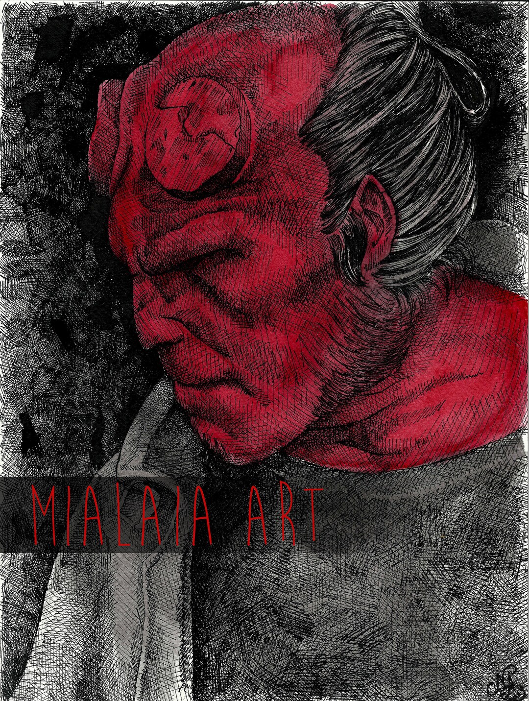 Hellboy Art | Superhero Wall Art | Original Ink and Watercolor Painting ...