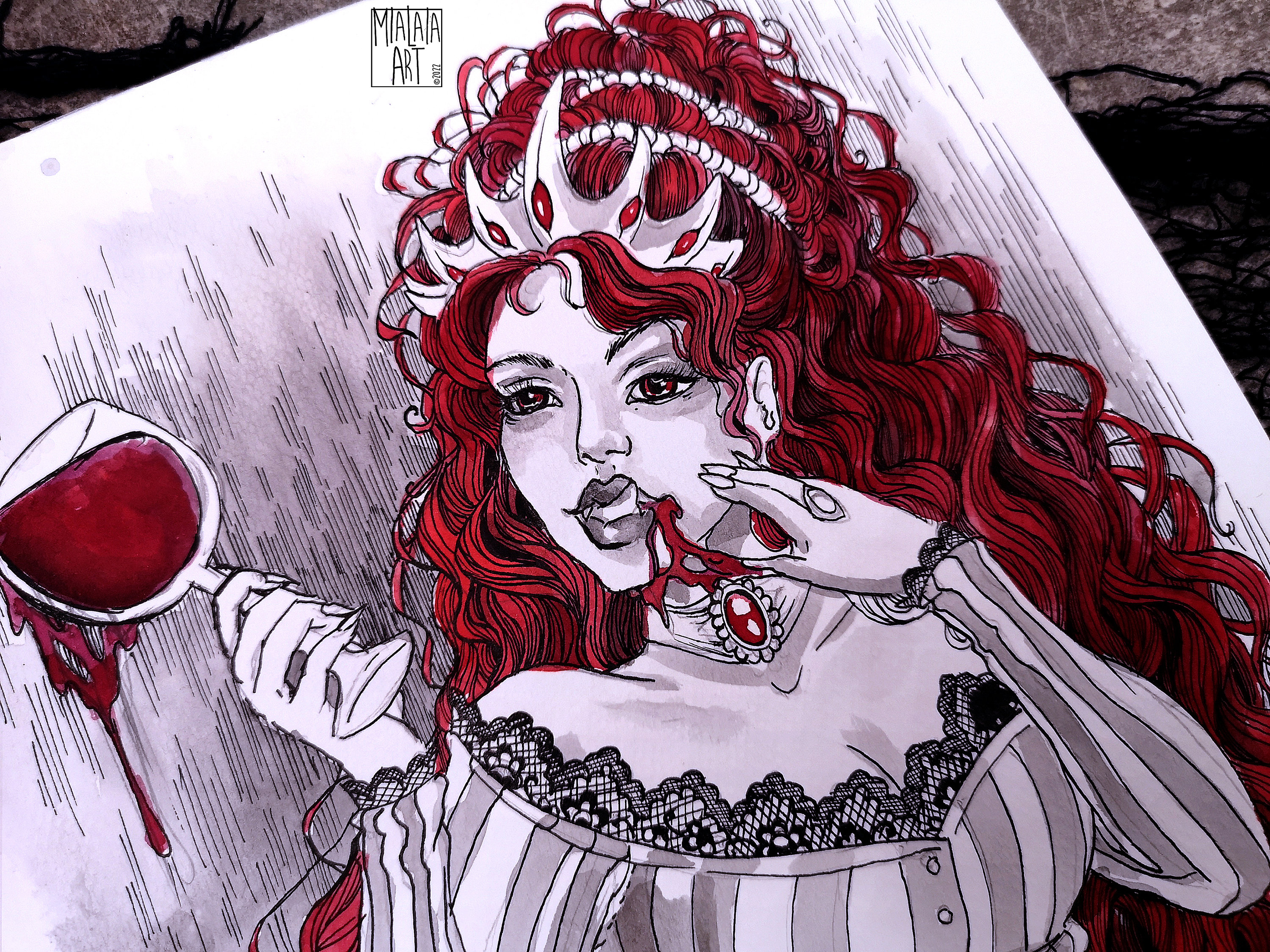 Vampire Queen Original Ink and Watercolor Painting Fantasy - Etsy