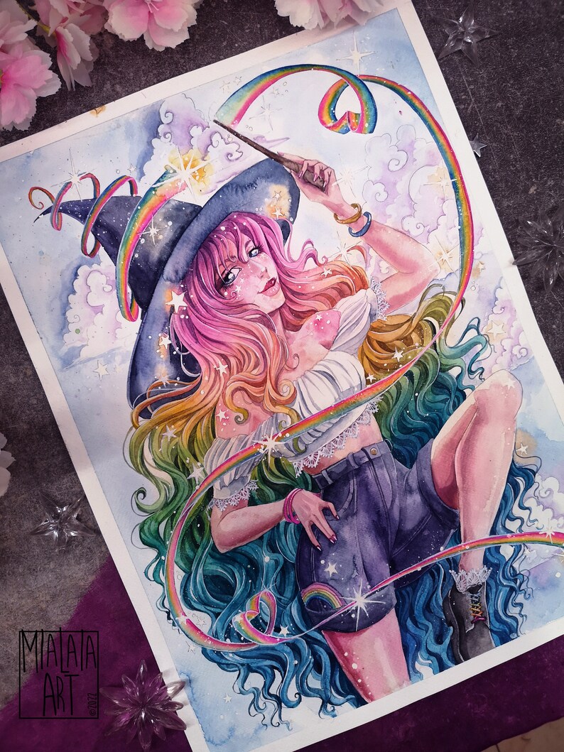 Pride Rainbow Witch Magic | Original Watercolor Painting | - Etsy