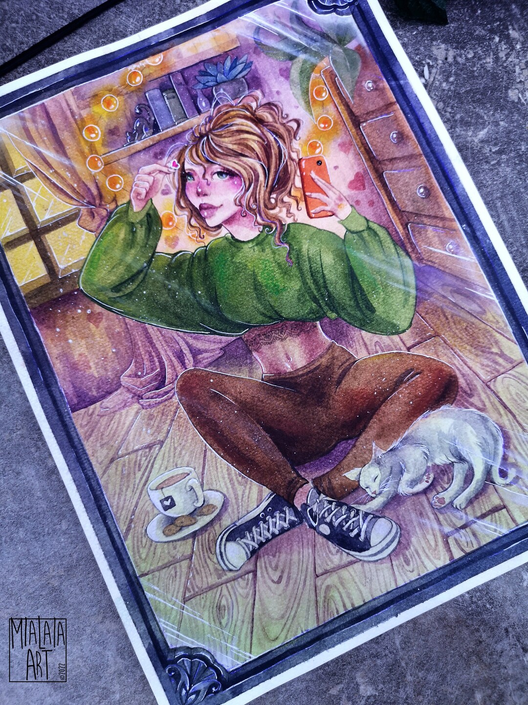Cozy Trainer Insta Tiktok Girl | Original Watercolor Painting Fantasy ...
