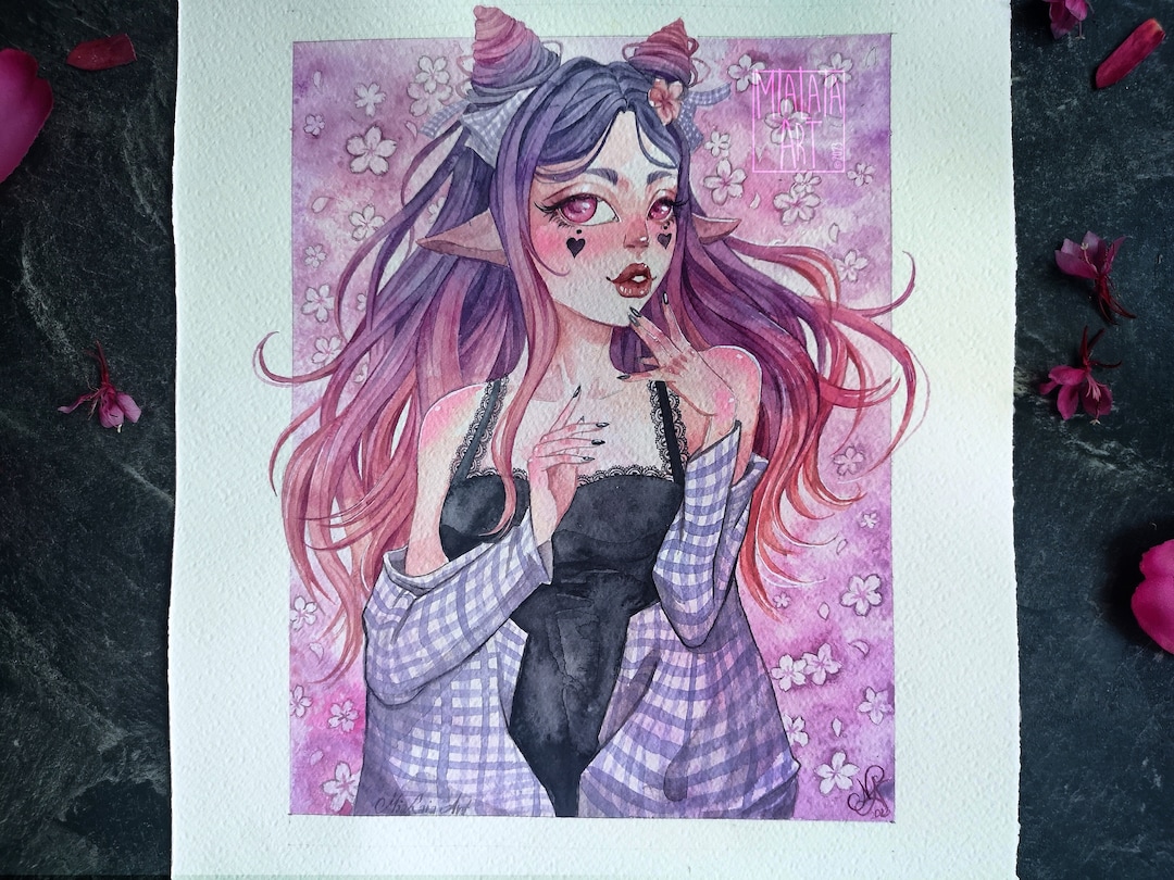 Patel Nu Goth Girl Original Watercolor Painting Fantasy Artwork ...