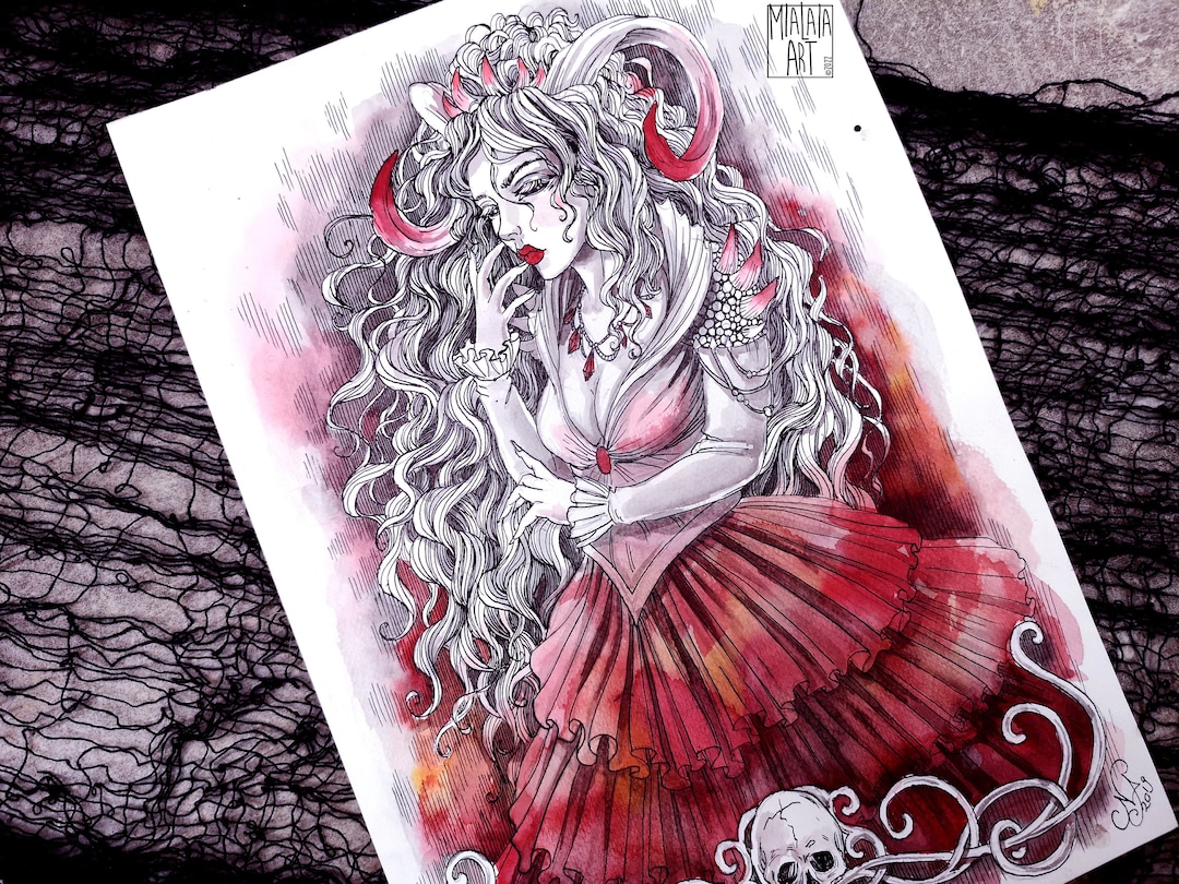 Lilith Goddess | Queen of Hell | Original Ink and Watercolor Painting ...
