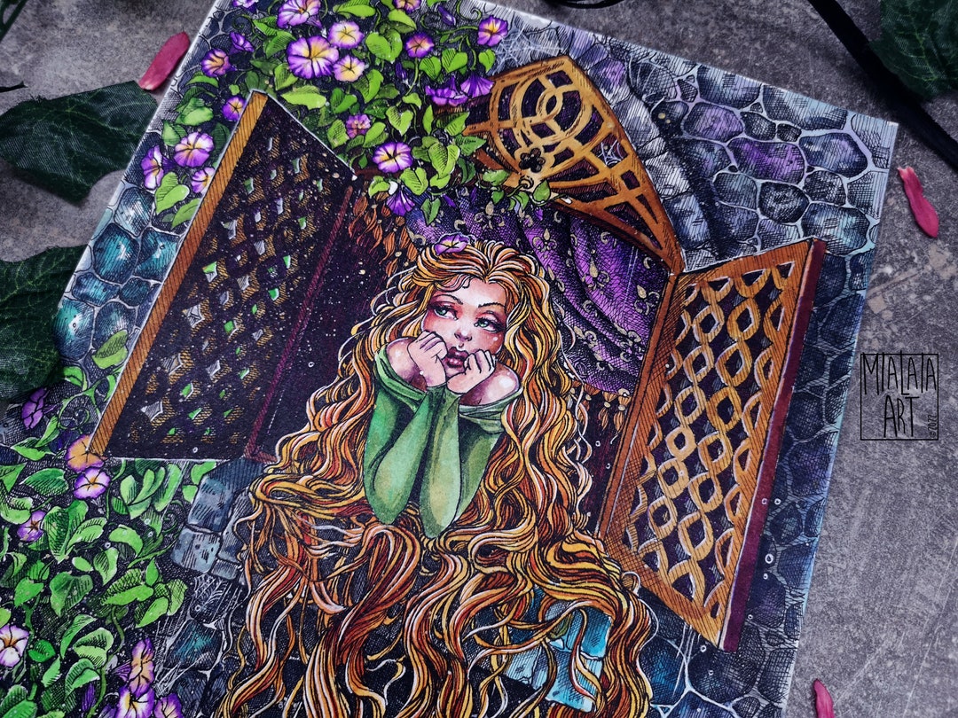 Fairytale Rapunzel Princess - Grimm Fairytales Original Ink Drawing ...