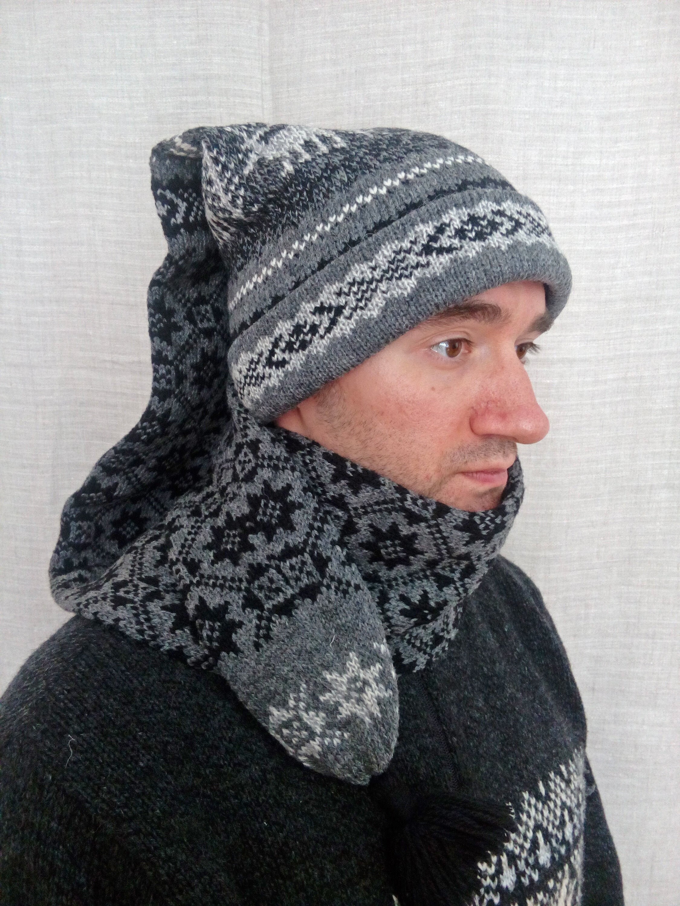 Black Wool Scarf-hat / Knitted Long Tail Hat / Scarf-hat With - Etsy UK