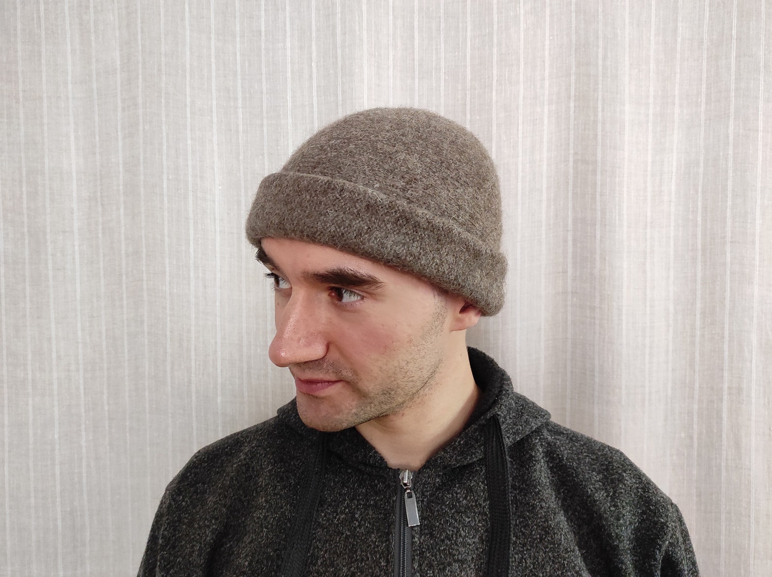 Felted Wool Roll-up Hat / Handmade Minimalist Beanie / Unisex Knitted ...
