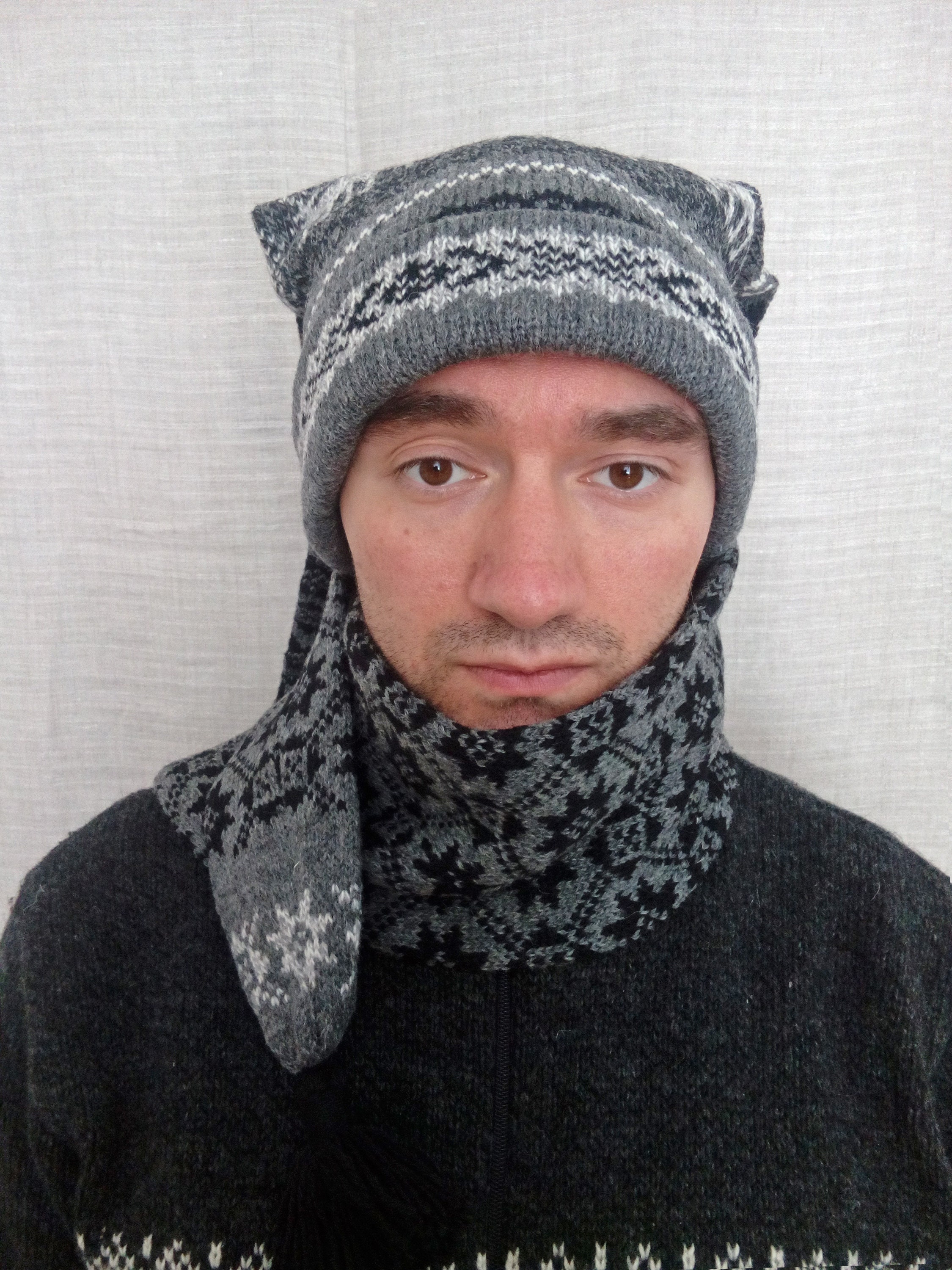 Black Wool Scarf-hat / Knitted Long Tail Hat / Scarf-hat With - Etsy UK