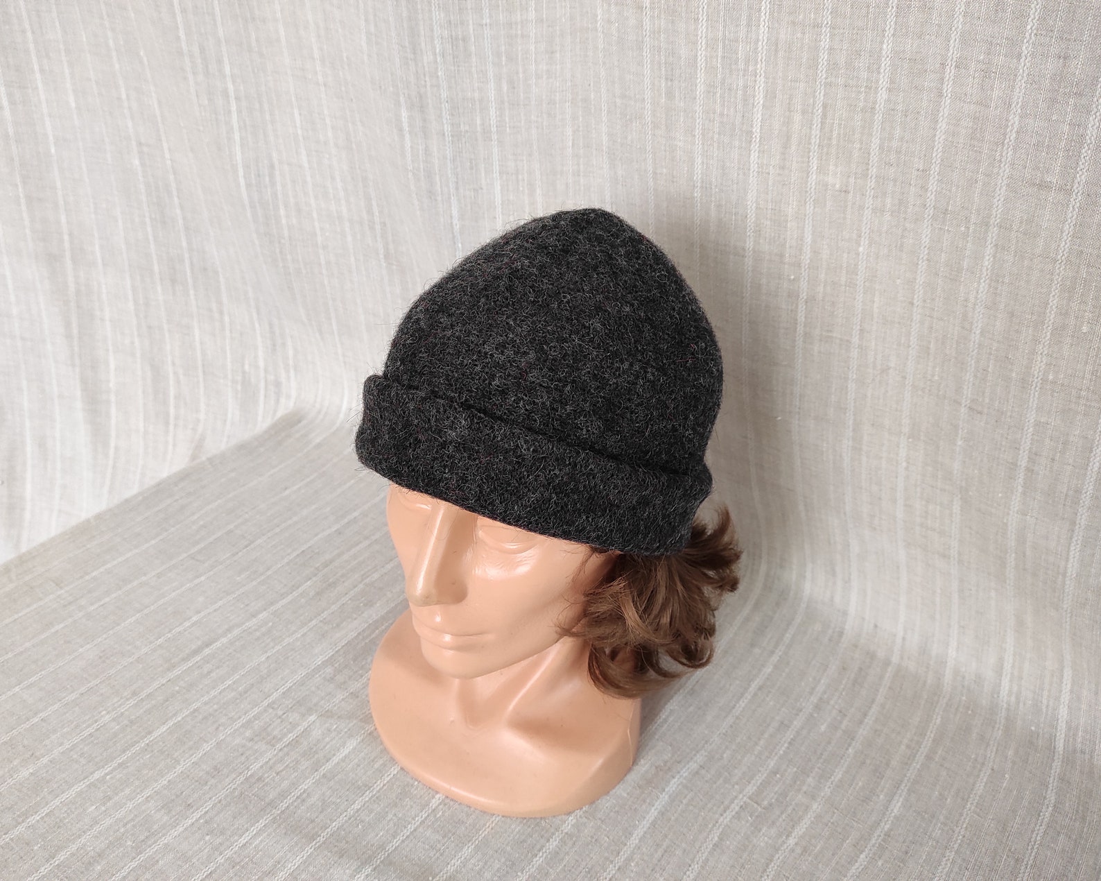 Felted Wool Roll-up Hat / Handmade Minimalist Beanie / Unisex Knitted ...