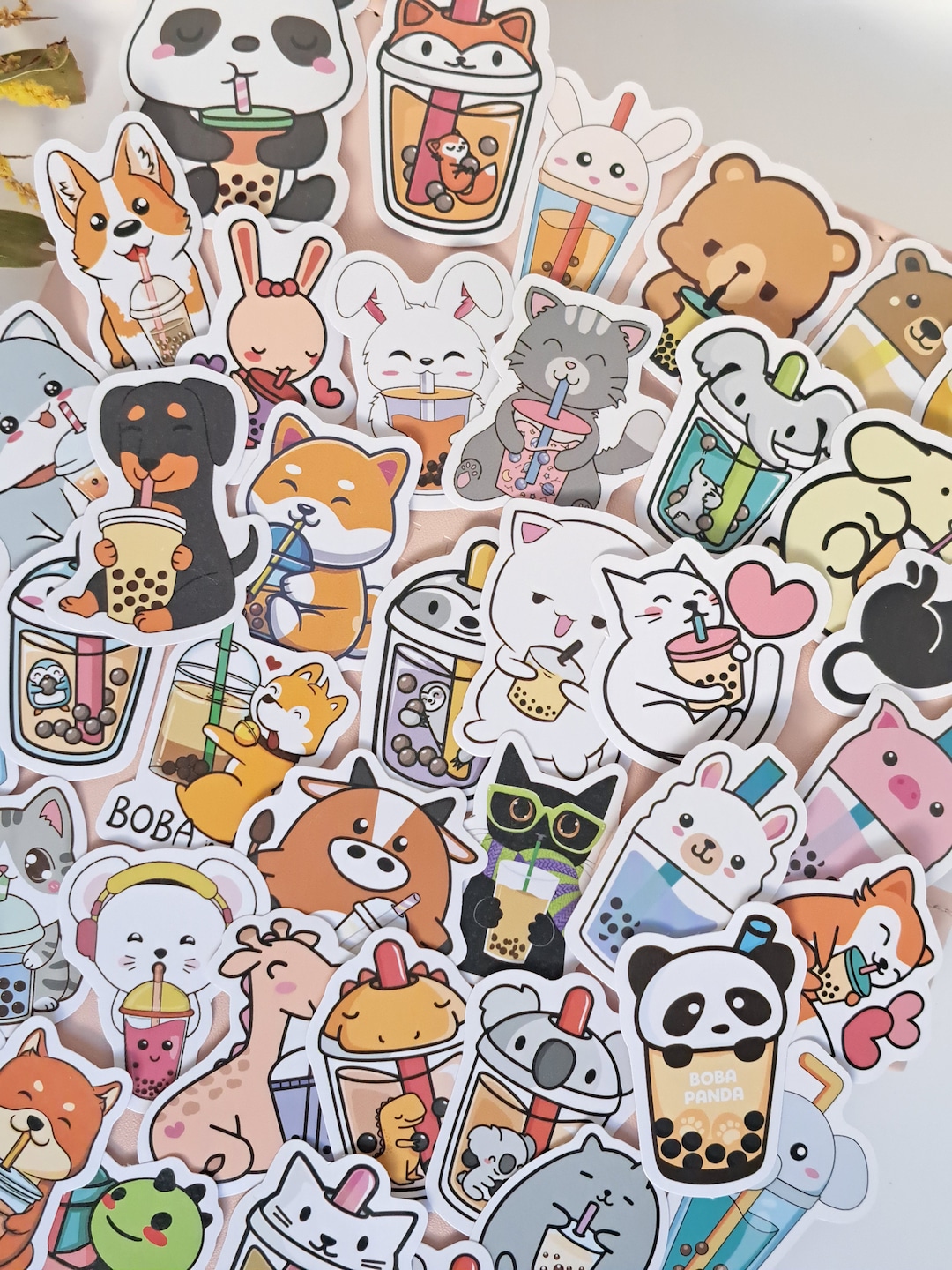 50 X Cute Animal Boba Tea Stickers Decals - Etsy